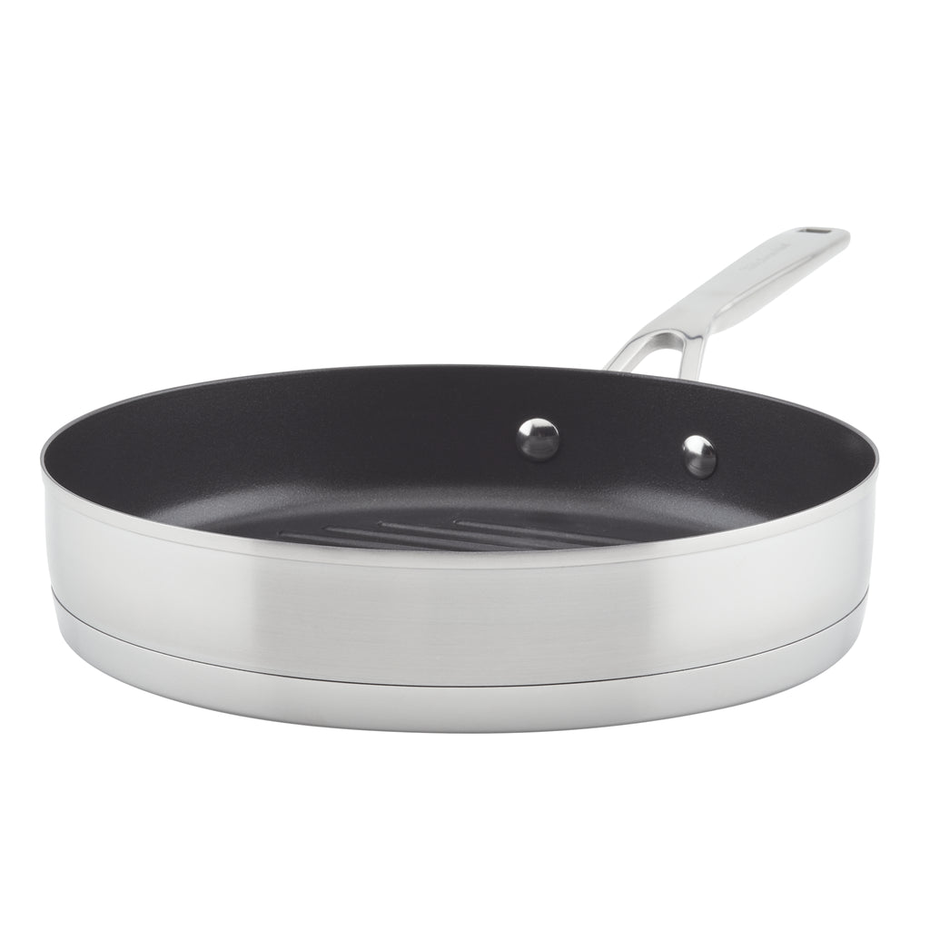 Stainless Steel 3-Ply Base 10.25-Inch Nonstick Round Grill Pan ...