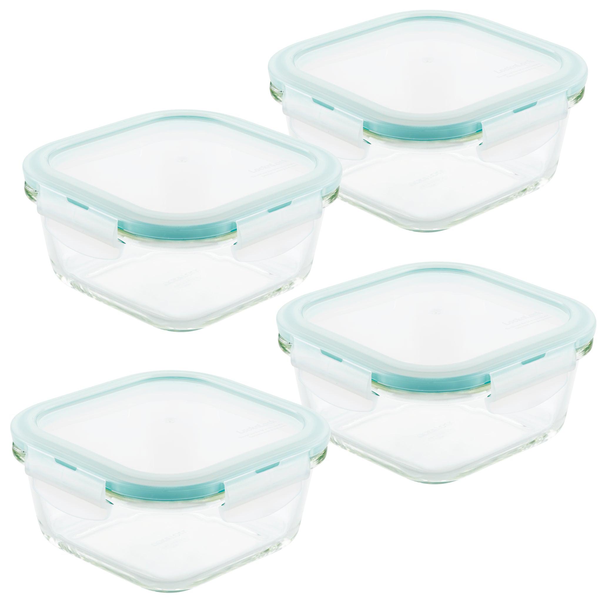 Airtight-Leakproof Borosilicate Glass 4-Piece 17-Oz. Square Container ...