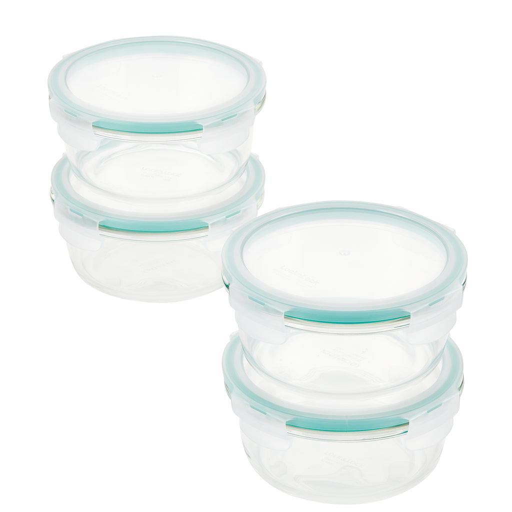 Airtight-Leakproof Borosilicate Glass 4-Piece 22-Oz. Round Container S ...